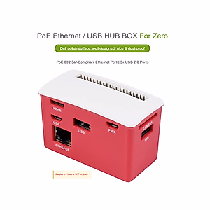 waveshare PoE Ethernet USB HUB HAT with Box ABX Case for Raspberry Pi Zero/Zero W/2 W/Zero WH/2 WH, with 1 RJ45 10/100M Ethernet Port, 3 USB Ports Compatible with USB2.0/1.1,802.3af-Compliant