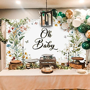 Avezano Wildflower Baby Shower Backdrop Wildflower Baby Shower Decorations Greenery Floral Baby Shower Background Spring Oh Baby Birthday Party Banner 70.8 x 43.3 Inch