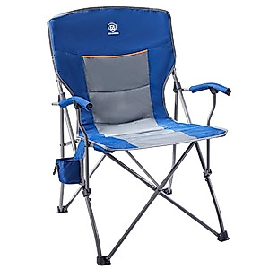EVER ADVANCED Folding Camping Chair with Cup Holder Quad Padded Arm, Outside Portable Collapsible Steel Frame Oversized Heavy Duty Supports 300 lbs