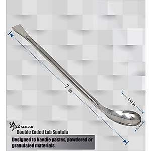 A2Z-SP001 Stainless Steel Double Ended Square & Angled Right Spoon Sampler Lab Spatula, 7" Length