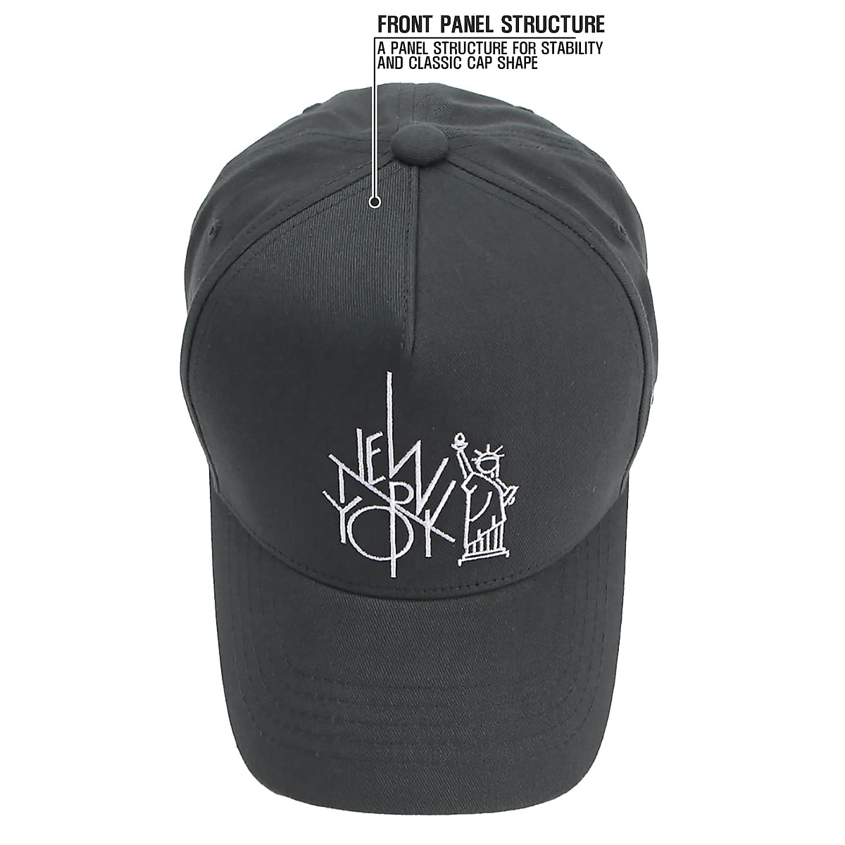 Flipper NY NYC New York City Statue of Liberty Logo Structured Cotton Ballcap Baseball Cap Adjustable Snapback Hat (Small ~ Medium, Charcoal)