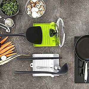 ENIVING 2PCS Kitchen Utensil Rest for Spoons Kitchen Utensil Holder for Countertop, Utensil Rest with Drip Pad for Multiple Utensils, Heat-Resistant, BPA-Free Spoon Rest & Spoon Holder for Stove Top