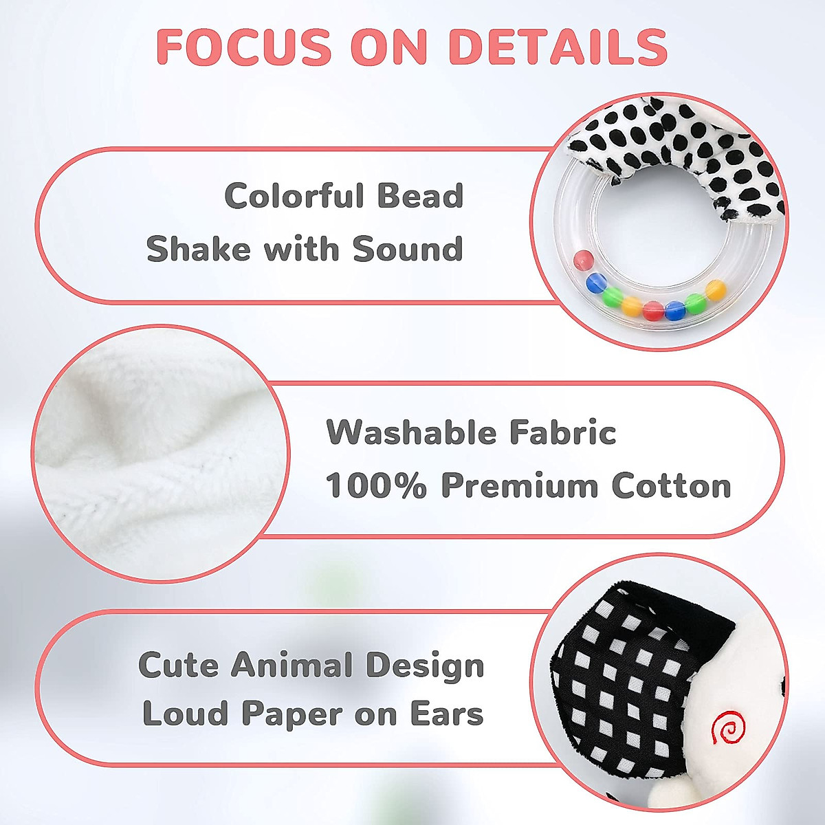 Baby Rattles 0-6 Months Newborn Toys Infant Toys 0-6 Months Rattles for Babies 0-6 Months Baby Toys 0-6 Months, Black and White High Contrast Baby Toys for Newborn 0 3 6 9 12 Months Girls Boys