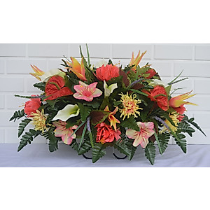 3124 Mothers Day Cemetery Saddle, Beautiful Spring Cemetery Arrangement, Headstone Saddle, Grave, Tombstone Arrangement, Cemetery Flowers