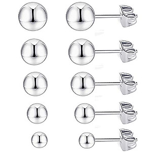 MDFUN 6 Pairs Surgical Stainless Steel Round Ball Stud Earrings Set for Women Men 3-7mm
