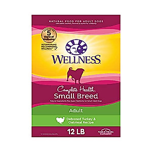 Wellness Complete Health Small Breed Adult Dry Dog Food with Grains and Real Turkey, Natural Ingredients, Omega Fatty Acids, and Probiotics, Made in USA (12-Pound Bag)”
