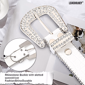 LEACOOLKEY Fashion Rhinestone Belt for Women for Jeans, Western Cowgirl Studded Leather Belt, Ladies Bling Rhinestone Belt