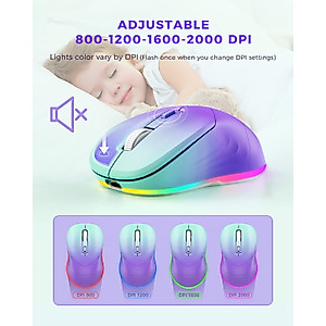 Wireless Mouse, Jiggler Mouse for Laptop - LED Mouse Rechargeable Computer Mice Mouse Mover Undetectable Random Movement with On/Off Button Keeps Computer Awake - Gradient Purple