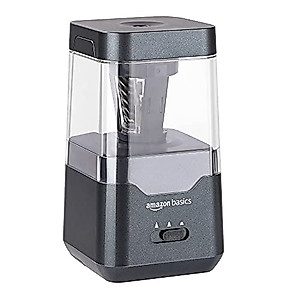 Amazon Basics Portable Electric Pencil Sharpener, Helical Blade, Auto Stop, Battery/USB Cord Operated