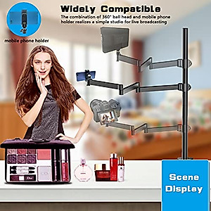 Heavy Desktop Overhead Camera Mount Rig Stand, Top Down DSLR Photography Holder with Flexible Arm and 360° Ball Head, Adjustable Height and Length for Ring Light/Video Camera/Webcam/Panel Light