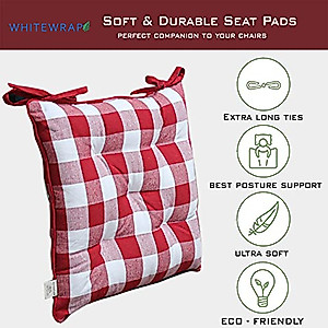WHITEWRAP Outdoor/Indoor Chair Pads | 18”x18”|2-Pack | Black/White Checked | for Hardwood Floors, Cushions, Cotton with Soft Polyester Filling, Ties for Non-Slip Support, Comfortable