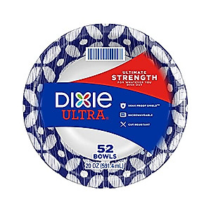 Dixie Ultra, Large Paper Bowls, 20 Oz, 52 Count, Microwave Safe, Disposable Bowls Great For Breakfast, Lunch, And Dinner Meals