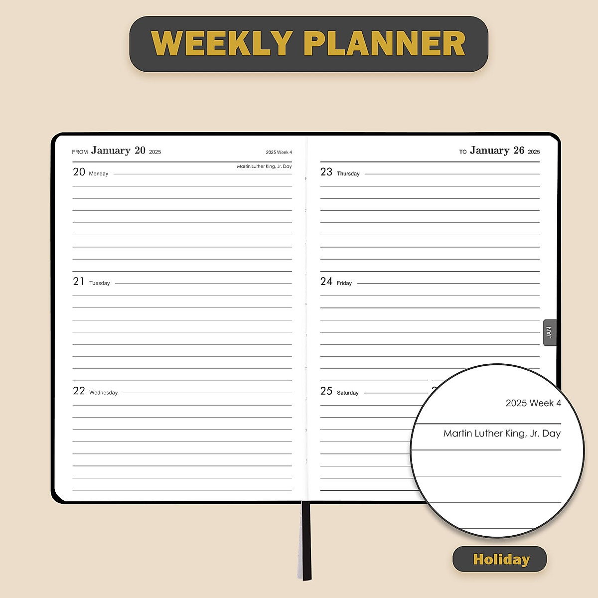 2024-2025 Planner - Planner 2024-2025, Jul.2024 - Jun.2025, 8.25" x 5.75", 2024-2025 Planner Weekly & Monthly with Tabs, Holidays, Daily Organizer - Classic Black