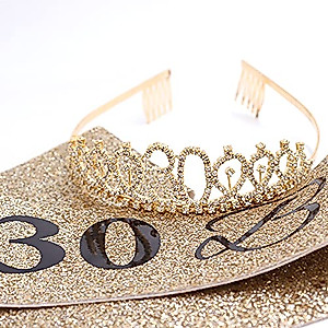 "I'm 30 Bitches!" Sash & Rhinestone Tiara Set - 30th Birthday Gifts Glitter Birthday Sash for Women Birthday Party Favors