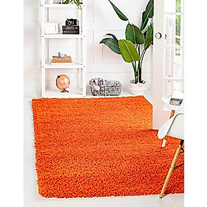 Rugs.com - Über Cozy Solid Shag Collection Rug – 5' x 8' Tiger Orange Shag Rug Perfect for Bedrooms, Dining Rooms, Living Rooms, 5 x 8 Feet