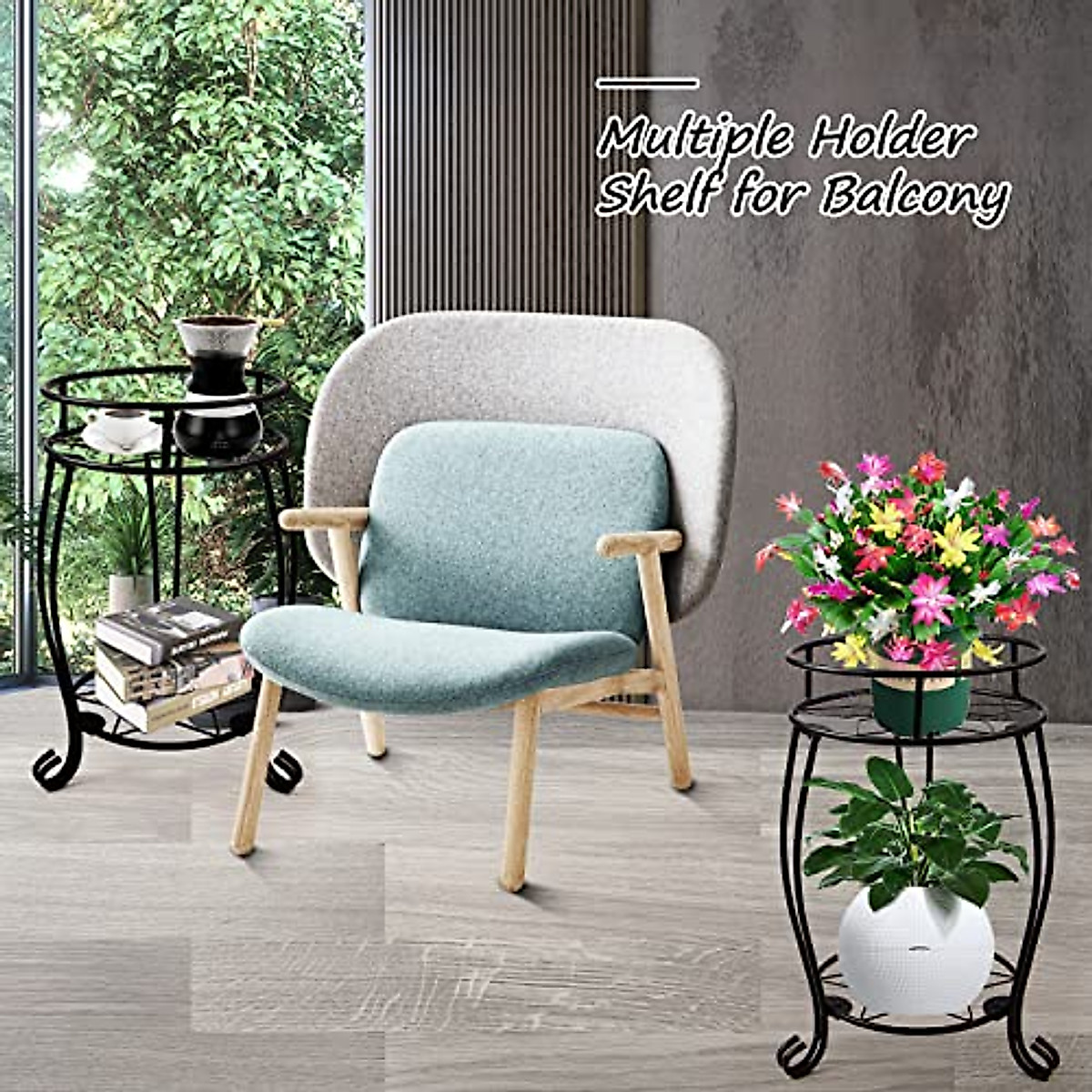 GUKJOB Plant Stand Indoor Outdoor, 2 Tier 19inch Tall Metal Plant Stand Rack, Multiple Iron Flower Pot Stand Holder Potted Plant Shelf for Patio Garden Room Balcony Corner Kitchen (Black, 19")