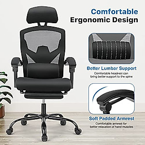 Ergonomic Office Chair, High Back Office Chair with Lumbar Pillow and Retractable Footrest, Mesh Office Chair with Padded Armrests and Adjustable Headrest, Swivel Rolling Chair, Height Adjustable