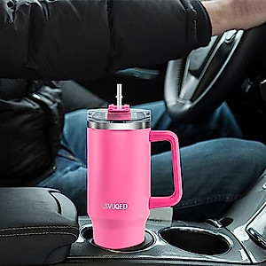 LSVUQED Tumbler With Handle 40 oz Travel Mug Straw Covers Cup with Lid Insulated Stainless Steel Water Iced Tea Coffee Gift .(Pink)