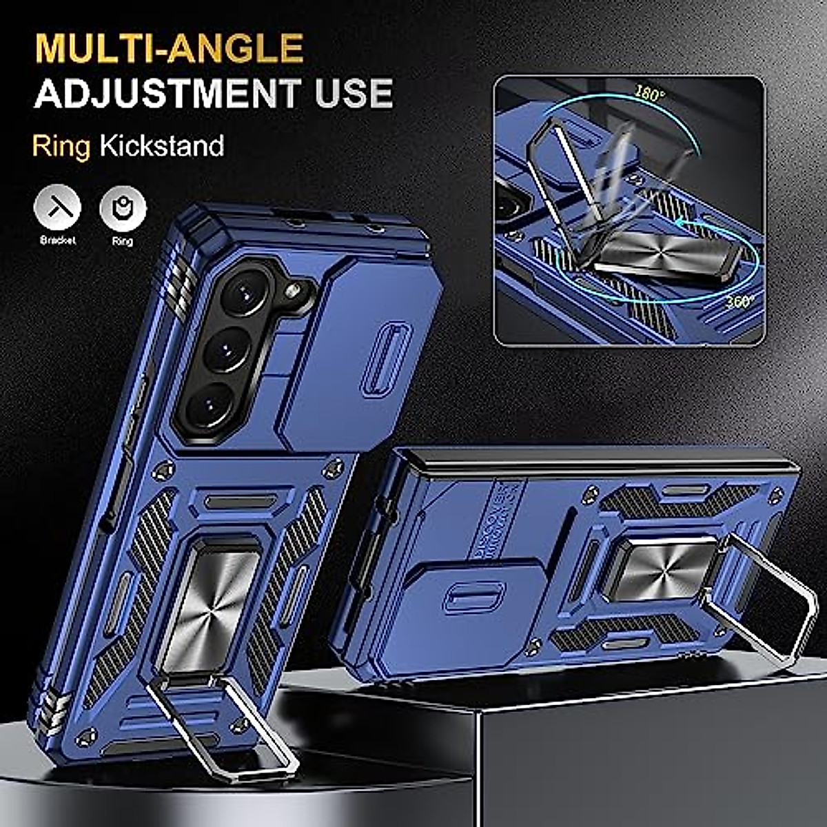 AKABEILA Case for Samsung Galaxy Z Fold 5(5G) Case Cover Soft TPU PC Slim Non-Slip Carbon Fiber Phone Case Rotate Stand Slide Camera Protection Navy Blue