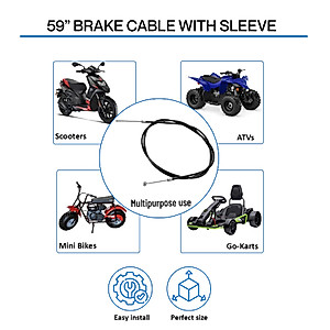 AlveyTech 59" Brake Cable with Sleeve - Replacement fits Motovox MBX10, MBX11, 79cc Mini Gas Bikes, Electric Scooter, ATV, Go-Kart, Front Adult Bike Accessories, Mountain/Road Bicycle, Universal Wire