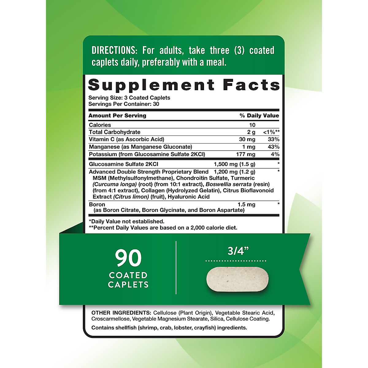 Nature's Truth Glucosamine Chondroitin MSM Complex | 90 Caplets | Double Strength Supplement | Non-GMO & Gluten Free