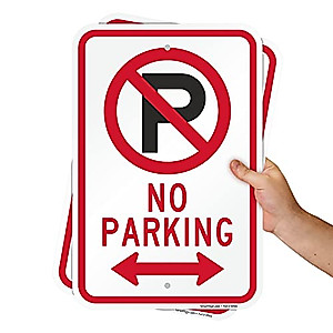 SmartSign No Parking Sign with Bidirectional Arrow and Symbol - 2 Pack, 18 x 12 inch, 2mm Aluminum Composite, Red/Black on White