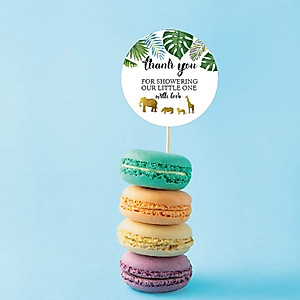 50 Jungle Gold Baby Shower Stickers, Thank You for Showering Our Baby with Love Stickers, Baby Shower Favors for Boy or Girl, Baby Shower Favor Labels for Birthday Party, 2 Inches