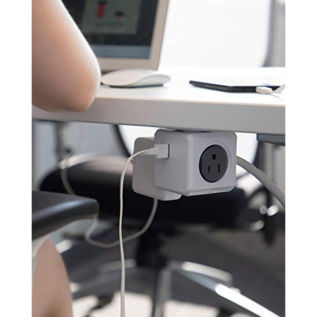 Allocacoc, PowerCube |ExtendedUSB|, 4 outlets, 2 USB Ports, 5 feet cable, Mounting dock, Surge Protection, Childproof Sockets, ETL Certified (Green)