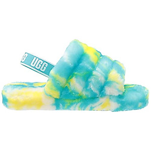 UGG Girls K Fluff Yeah Slide Marble Slipper, Oasis Blue/Sulphur, 6 Big Kid