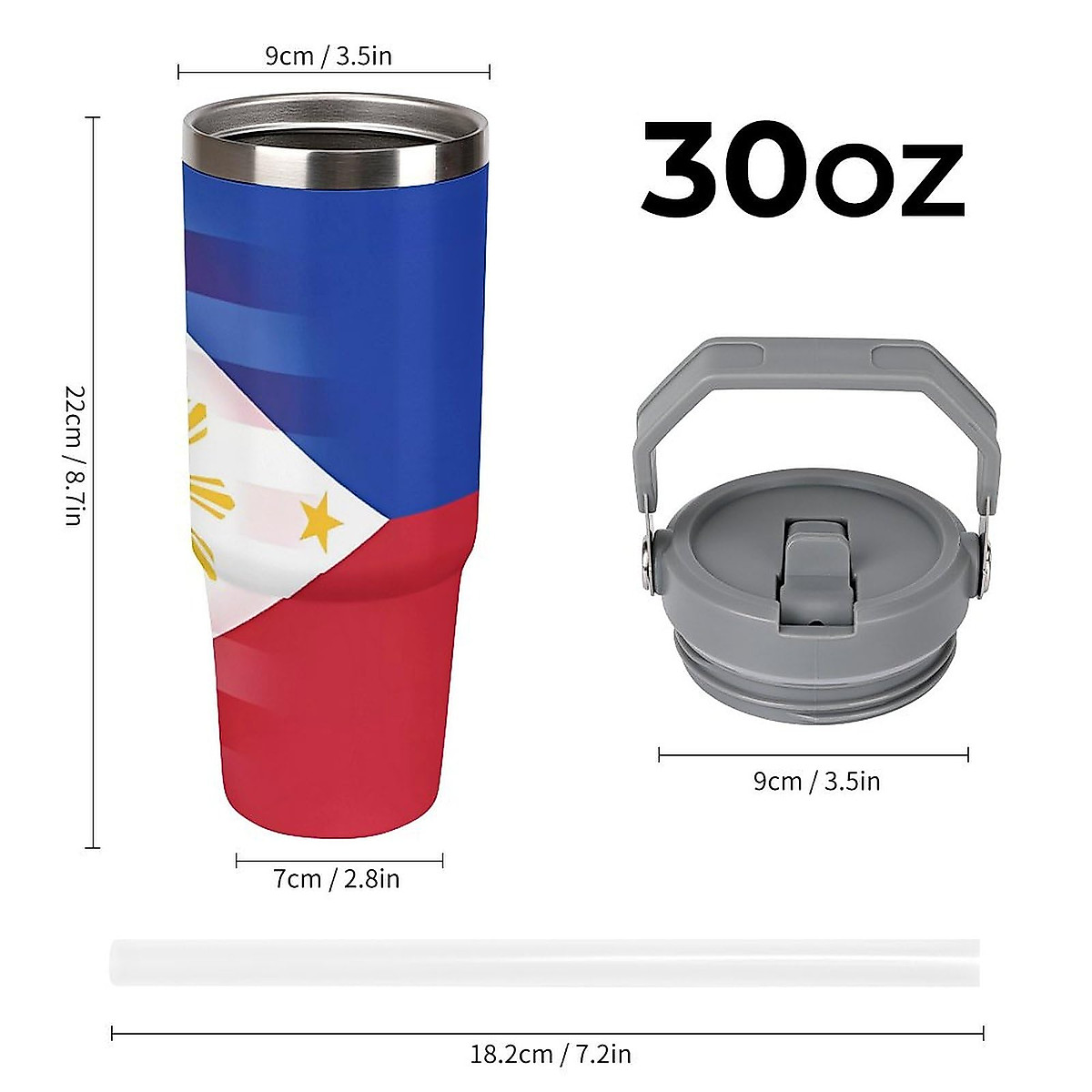 U.S. Philippines Flag Cute 30 Oz Tumbler with Handle Large Insulated Cup Stainless Steel Mug Gifts for Women Men
