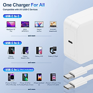 100W Mac Book Pro Charger with 6.6ft USB C to C Cable, GaN PD USB C Fast Wall Charger Power Adapter Compatible with MacBook Pro 16, 15, 14, 13 Inch, MacBook Air 13 Inch, iPad Pro 2021/2020/2019/2018