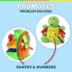 Buckle Toys - Bucky Turtle - Toddler Learning Activity - Develop Motor Skills and Problem Solving - Counting and Color Recognition - Sensory Stuffed Animal Travel Toy