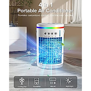 Portable Air Conditioners,ovolta 1400ml Evaporative Air Cooler 3 Speeds,USB Personal Air Conditioner with 7 LED Light,Portable AC Air Conditioner for Room Kitchen Office Desk Bedroom Camping (white)