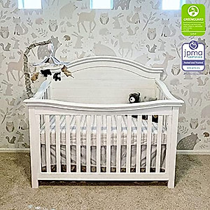 Evolur Belmar Curve 5-in-1 Convertible Crib in Weathered White, Greenguard Gold Certified, Features 3 Mattress Height Settings, Crafted from Hardwood, Wooden Nursery Furniture