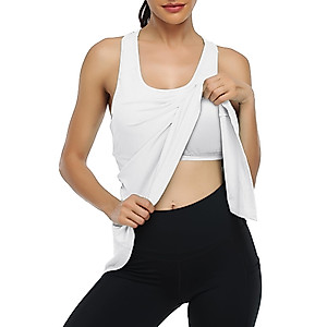 Kimmery Racerback Tank Tops for Women Loose Fit Athletic Workout Yoga Sports Running Hiking Tanktops Summer Moisture Wicking Sleeveless Shirts White XL