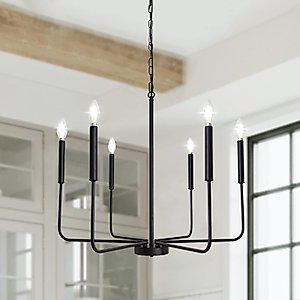 LJHhowe Black Chandelier 6 Light Modern Farmhouse Chandelier for Dining Room Lighting Fixtures Hanging, Rustic Industrial Candle Chandeliers light fixture for Foyer Kitchen Living Room