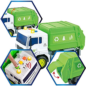 JOYIN 3 in 1 Friction Powered City Waste Management Vehicle Car Truck Toy Set Including Helicopter, Garbage Truck, and Waste Collection Truck, with Lights and Sounds/Sirens