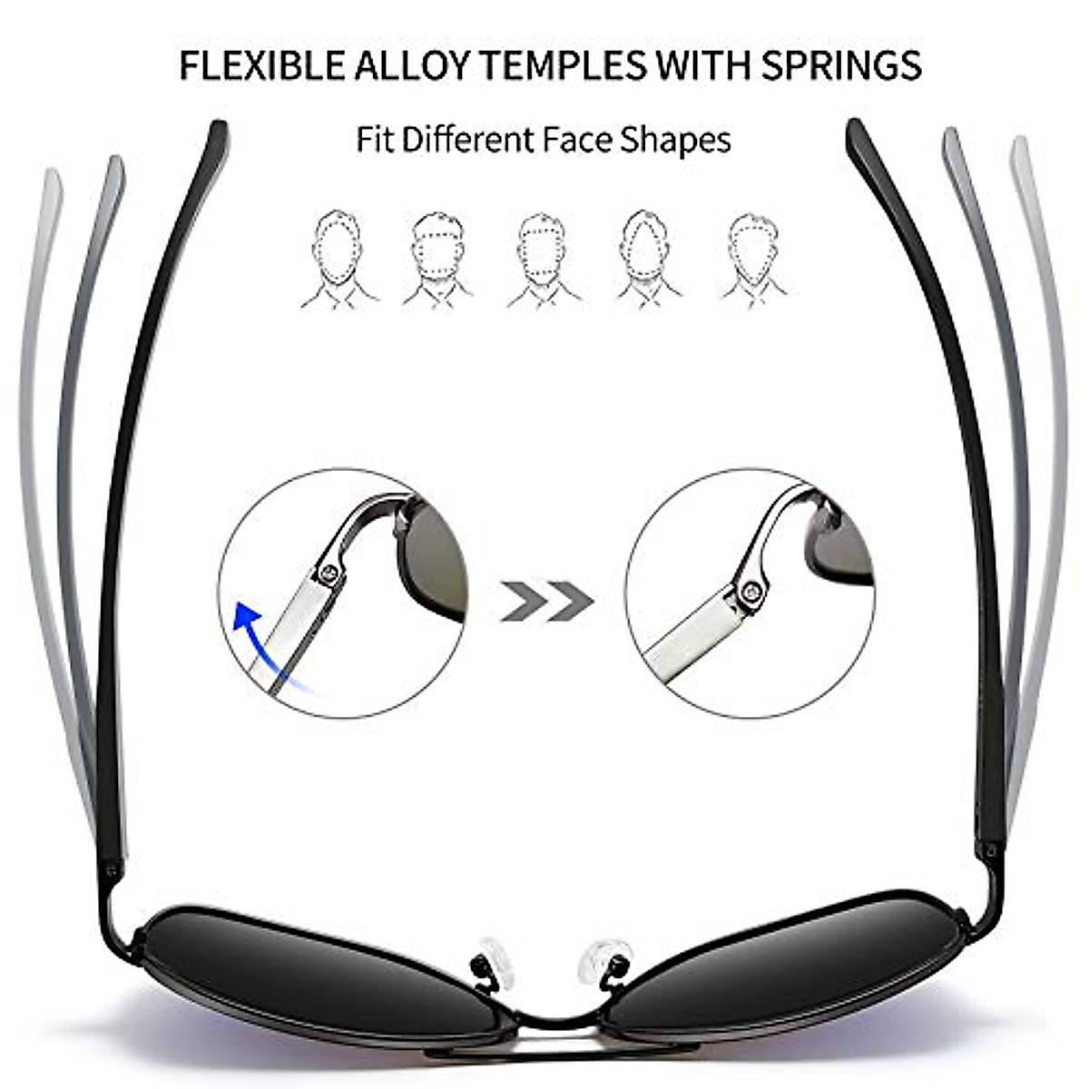 Joopin Rectangular Polarized Sunglasses for Men, Al-Mg Metal Frame Military Pilot Sun Glasses Driving UV Protection, Lightweight Shades for Men (Black)