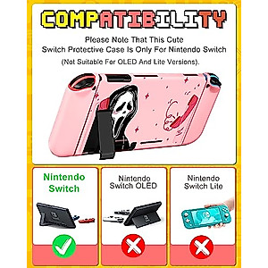 Xinocy for Nintendo Switch 9 in 1 Storage Accessories Kit with Travel Carrying Case+Switch Protective Cover+Game Case Holder+Strap+Sticker+2 Joycon Shells+2 Thumb Caps Cute Funny for Girls Kids p