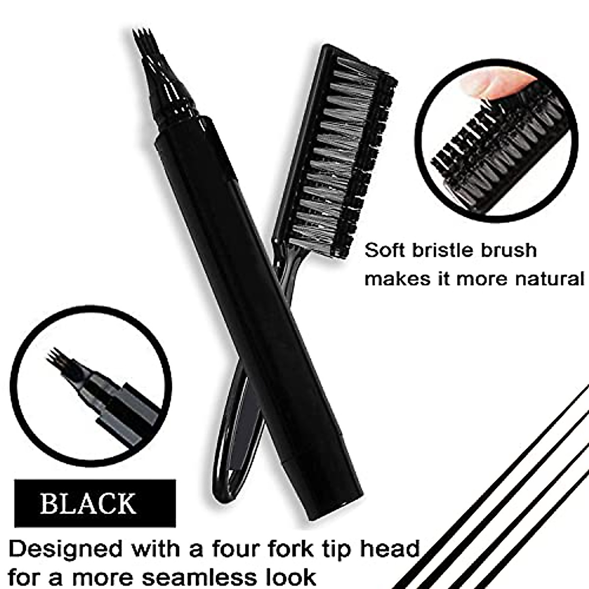 Beard Pencil Filler for Men Water Proof& Sweat Proof, Long Lasting - Beard Filling Pen Kit with Brush and Beard Styling Comb Tool Creates Natural Looking Beard, Moustache & Eyebrows (Black, Home kit)