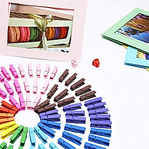 EBOOT Mini Natural Wooden Clothespins Photo Paper Peg Pin Craft Clips with Natural Twine, 100 Pieces (10 Colors)