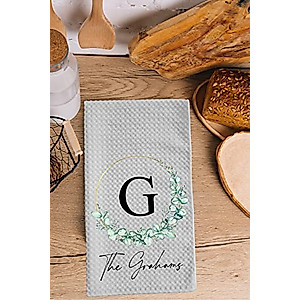 Personalized Kitchen Towel | Custom Tea Towel | Family Name Dish Towel | Kitchen Decor | Hand Towel | Housewarming Gift | Monogram Dishcloth (Wreath 4)