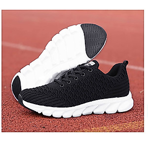 ZiSUGP Womens Running Shoes Chunky Sneakers White Platform Sneakers for Women Flying Woven Sports Shoes Women's Shoes Light Lace Running Shoes(Black,Size9)