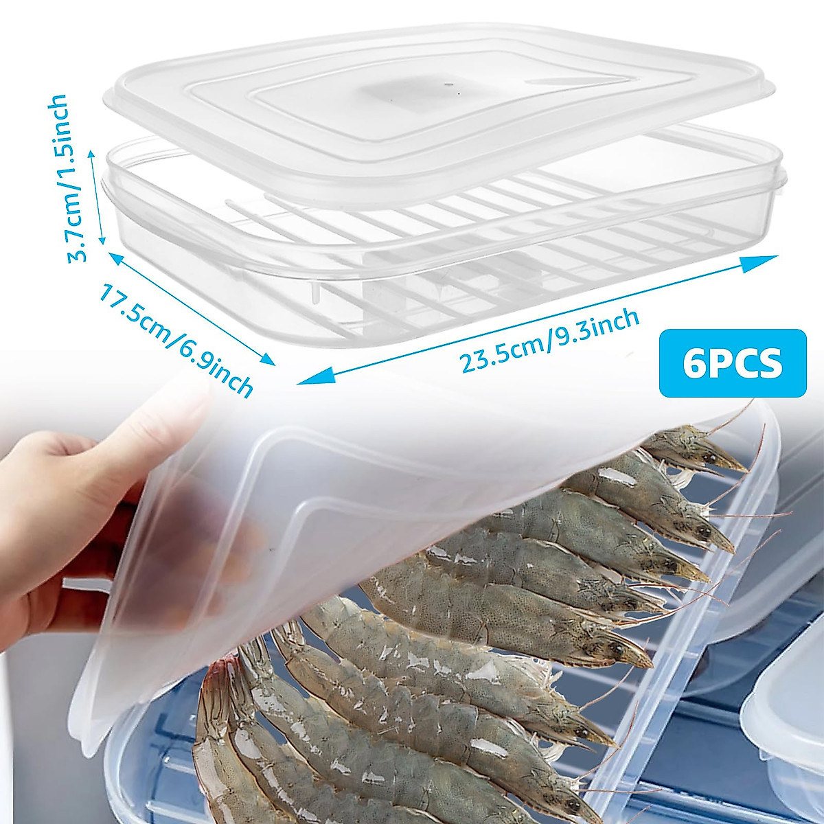 SHUESS 6 Pack Bacon Keeper for Refrigerator, Plastic Deli Meat Saver with Lids Airtight, Cold Cuts Storage Containers for Fridge, Food Shallow Low Christmas Cookie Holder
