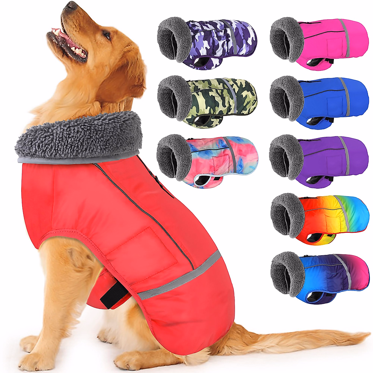 Dogcheer Warm Dog Coat, Waterproof Dog Jacket Winter Coat Turtleneck Windproof Pet Cold Weather Coats, Reflective Adjustable Dog Snow Jacket Fleece Sweater for Small Medium Large Dogs -Red S