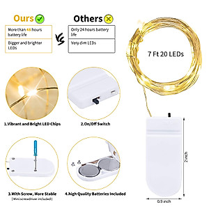 Minetom 12 Pack Fairy Lights Battery Operated -7ft 20 LED Silver Wire String Lights Waterproof Mini Firefly Lights for Bedroom, Wedding, Mason Jars, DIY, Crafts, Christmas Garlands, Party Decor