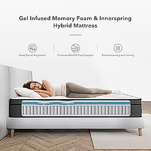 Sweetnight King Mattress, 10 Inch Pillow Top Hybrid King Size Mattress, Gel Memory Foam with Pocketed Spring Mattress in a Box for Cool Sleep and Balance Support