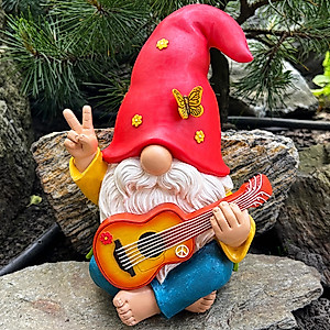 Mood Lab Garden Gnome - Funny Hippie Gnome Figurine - 9.25 Inch Tall Lawn Statue - for Outdoor or House Decor