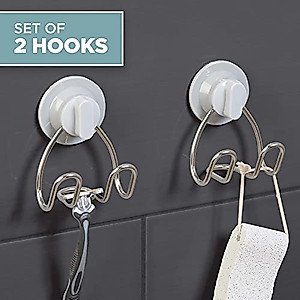 Zenna Home Power Grip Pro Rustproof Multi-Surface Dual Mount Shower Storage Hook, 2 Pack, Stainless Steel