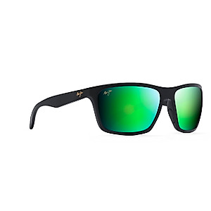Maui Jim Men's Makoa Polarized Wrap Sunglasses, Matte Black/MAUIGreen®, Medium